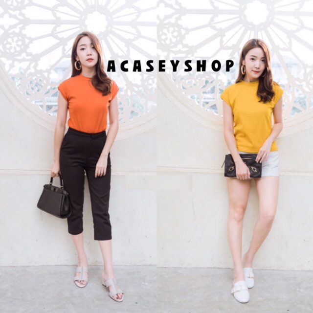 Acasey เสื้อยืดผู้หญิง คอชิดแขนล้ำ งานสไตล์ Topshop | Shopee Thailand