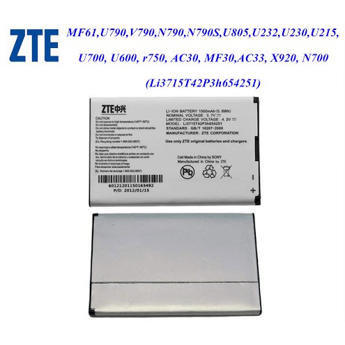 แบตเตอรี่ ZTE Pockit Wifi MF61,MF30,V790(Li3715T42P3h654251) 1500mAh ...