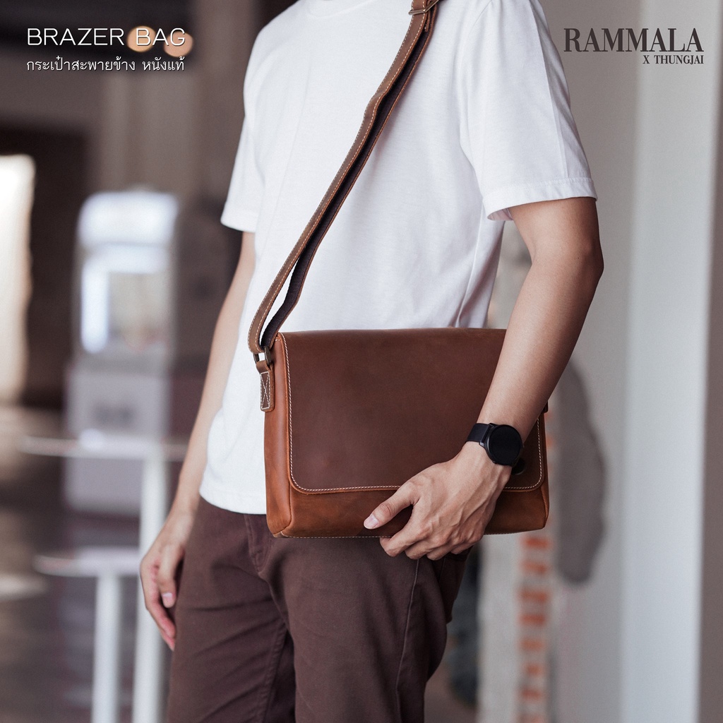 กระเป๋าสะพายข้าง หนังแท้ รุ่น BRAZER BAG | RAMMALA | Shopee Thailand