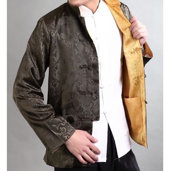 (พร้อมส่งจากไทย)MQ02 เสื้อกี่เพ้าชาย ใส่ได้ 2 ด้าน ชุดจีนชาย ตรุษจีน ...