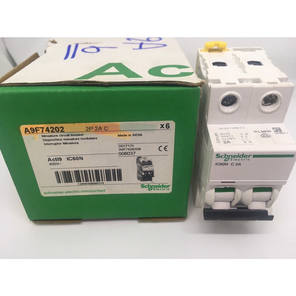 SCHNEIDER Electric ลูกเซอร์กิตเบรกเกอร์ 2P IC60N 6KA รุ่น A9F74202 ...