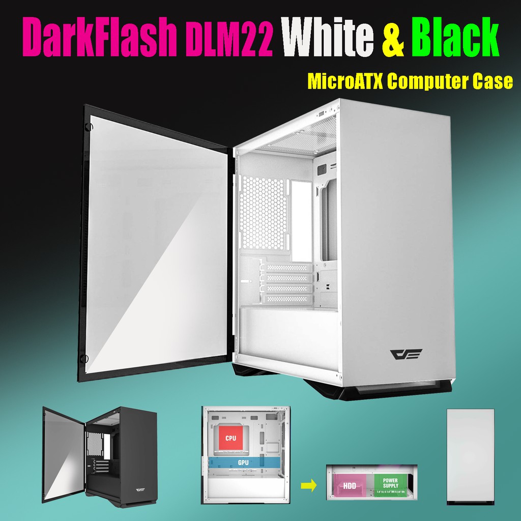 Case DarkFlash DLM22 MicroATX White,Black Door Opening Tempered Glass ...