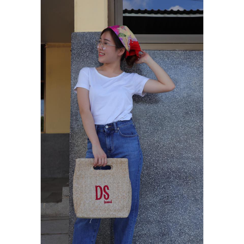 DS brand : กระเป๋าหวายช็อปปิ้ง ปักชื่อ DS06-2 | Shopee Thailand