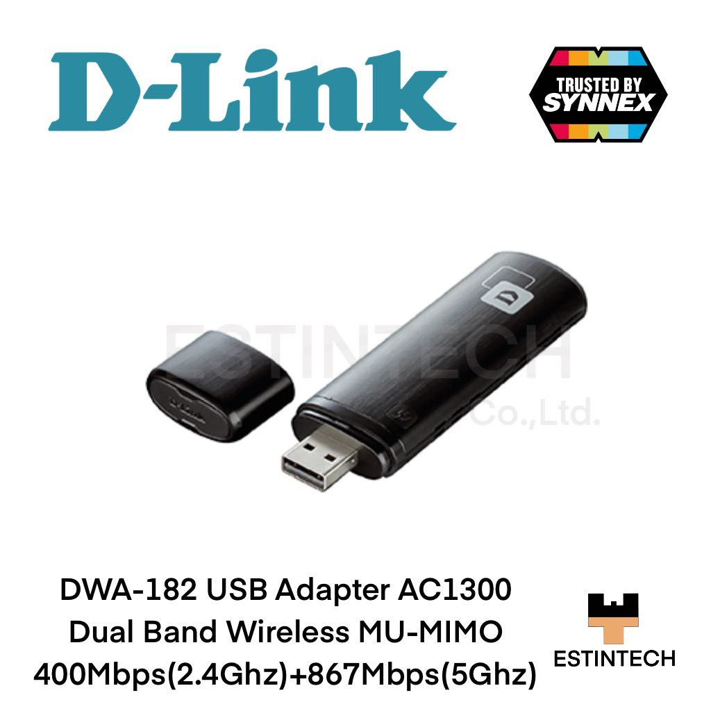 Wireless USB Adapter (ยูเอสบีไวไฟ) D-Link DWA-182 AC1300 Dual Band ...