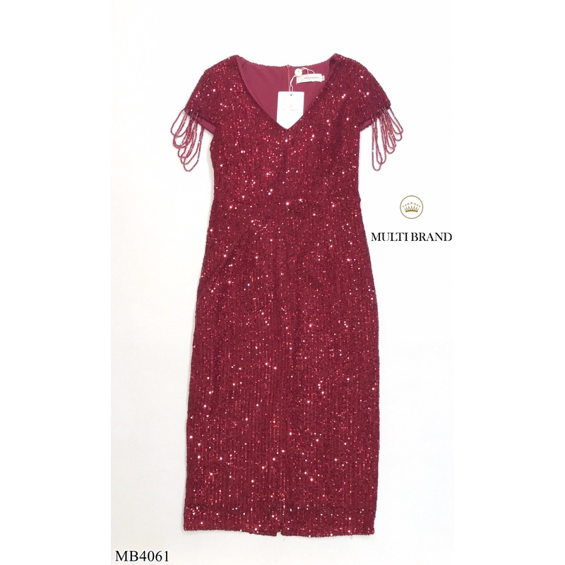 Iงานป้าย Multibrand 4061 {S-2XL} (ป้ายแท้) มี 5 ไซส์ ชุดเดรสยาวคอวี ปักเลื่อม | Shopee Thailand