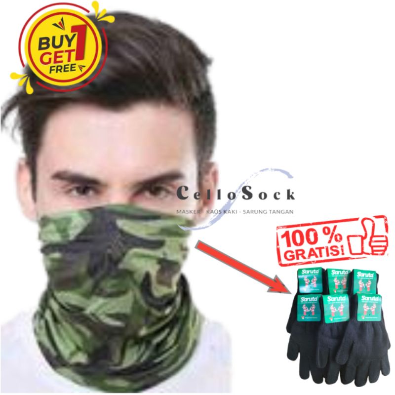 ซื้อ 1 แถม 1 ARMY MOTIF BUFF Mask + Black SARUTA ถุงมือ แบบเต็มนิ้ว ...