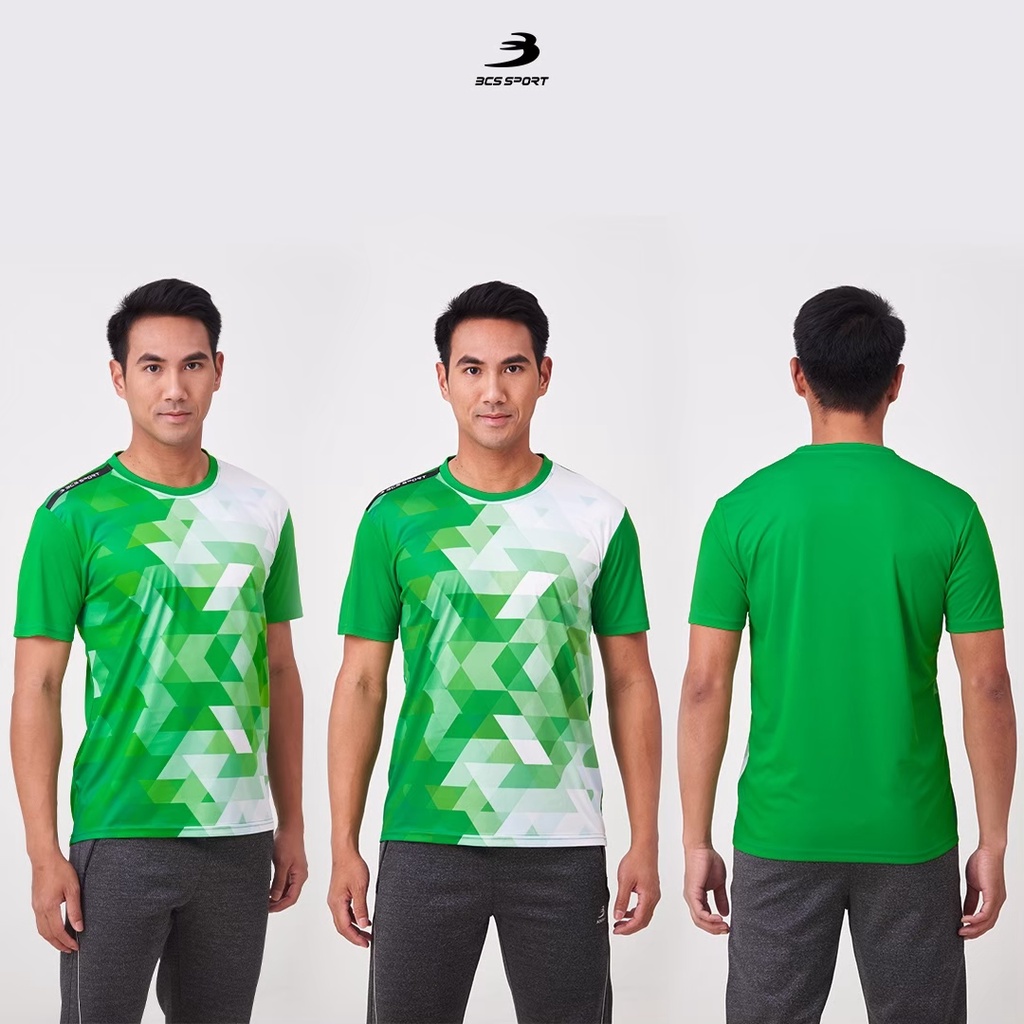 BCS SPORT เสื้อพิมพ์ลาย/กีฬา คอกลม สีเขียว UNISEX เนื้อผ้า MICRO PLUS+ มีไซส์เด็กละผู้ใหญ่ รหัส ...