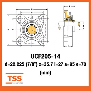 UCF205-14 ตลับลูกปืนตุ๊กตา BEARING UNITS UCF 205-14 (สำหรับรูเพลาขนาด 7/8 นิ้ว หรือ 7 หุน) UC205 ...