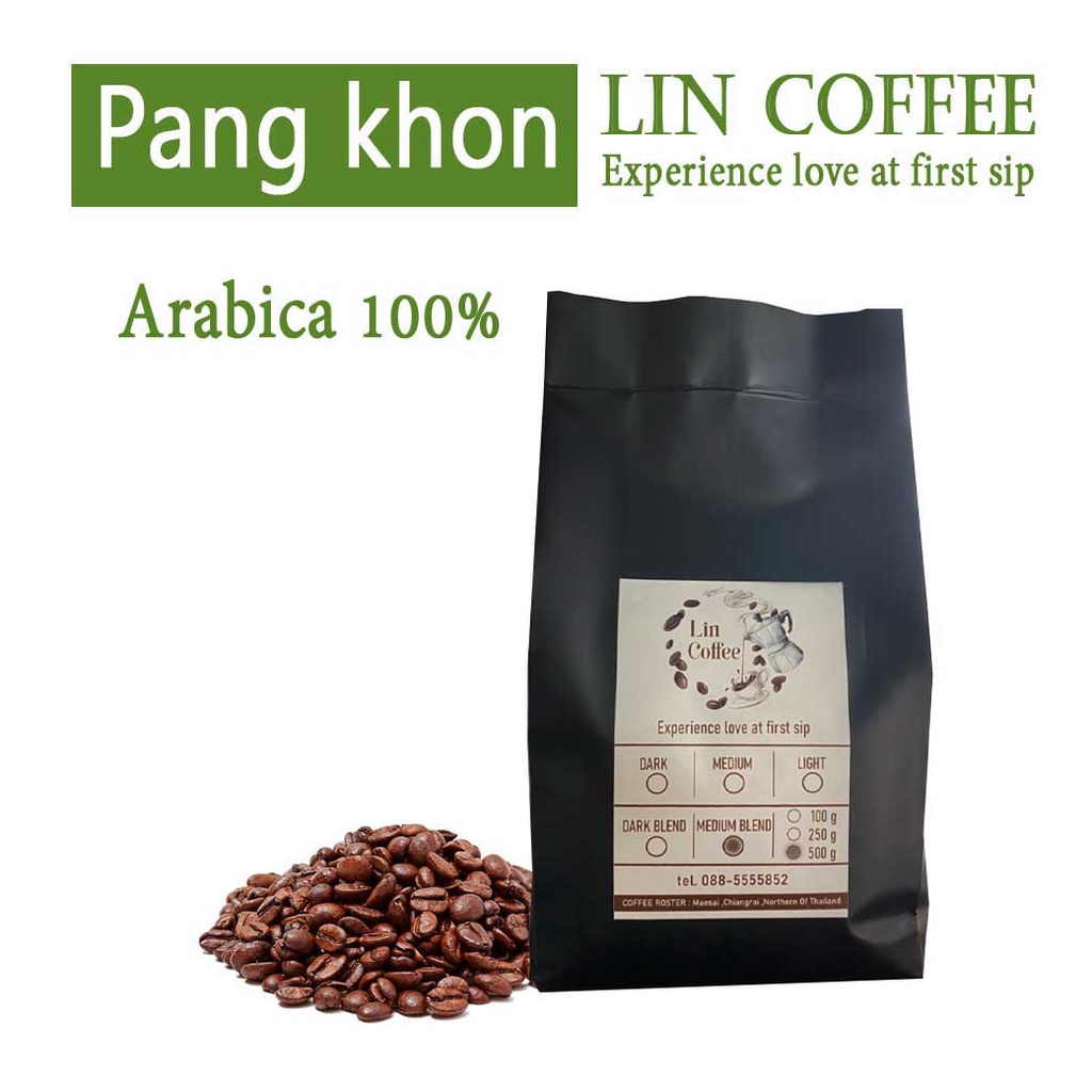 เมล็ดกาแฟ อาราบิก้า100% เมล็ดกาแฟคั่ว ขนาด 500 กรัม Lin coffee คั่วค่อนข้างเข้ม Medium Blend ...