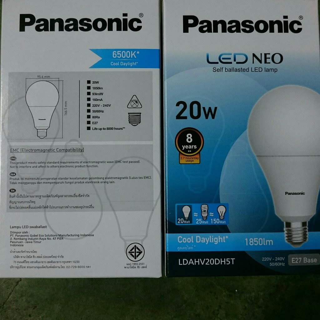 แพค2หลอด Panasonic LED Bulb NEO 20W ขั้ว E27 แสง COOL DAYLIGHT (สีขาว ...
