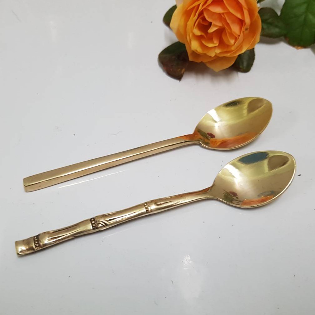 Brass Byfa ข้อนชาทองเหลือง F1207 ลายไผ่ F1208 เรียบ | Shopee Thailand