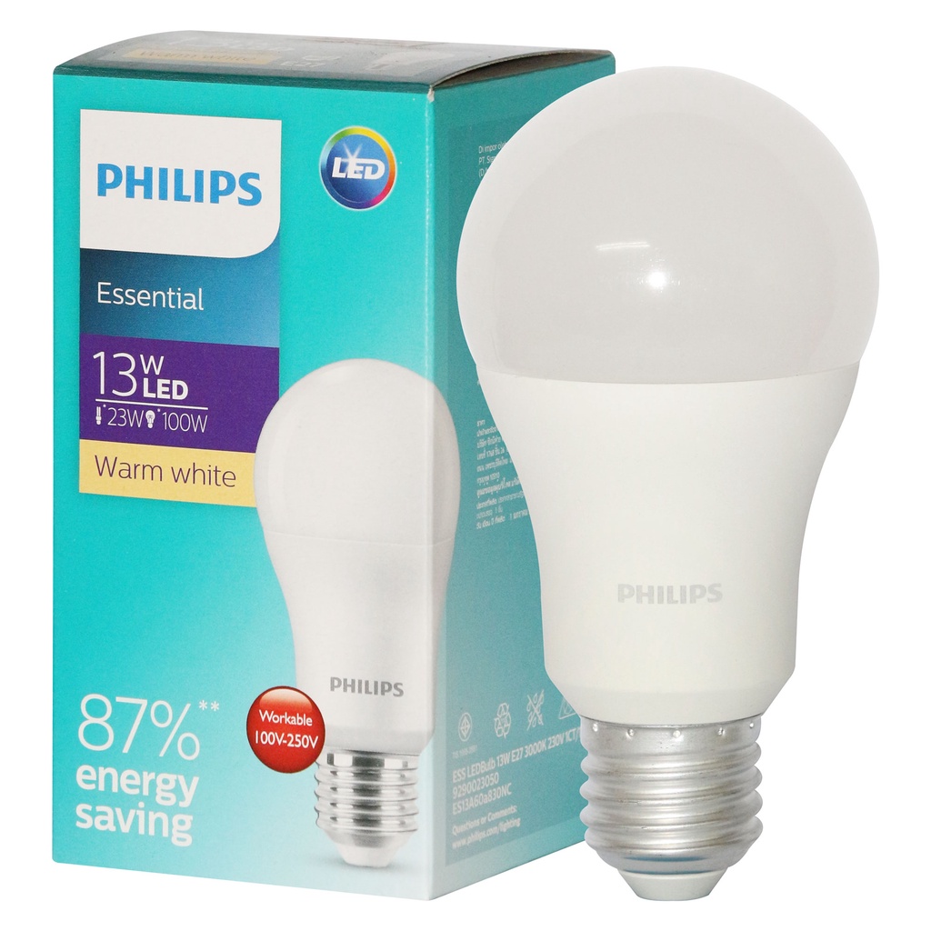PHILIPS หลอดไฟ Essential LED 13W แสงส้ม / แสงขาว (WW / DL) E27 | Shopee ...