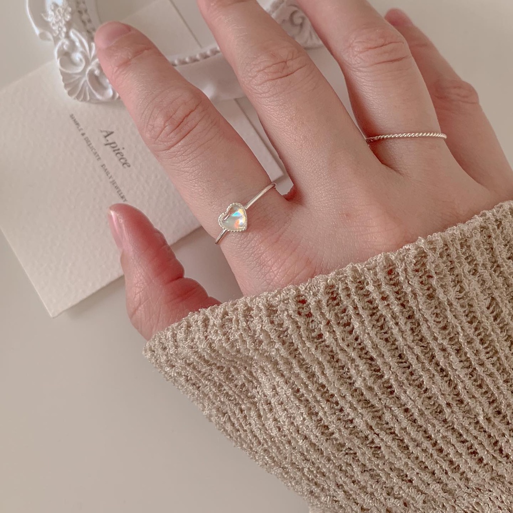 A.piece แหวนเงินแท้ [all silver 925] moonstone heart shape ring (182) | Shopee Thailand