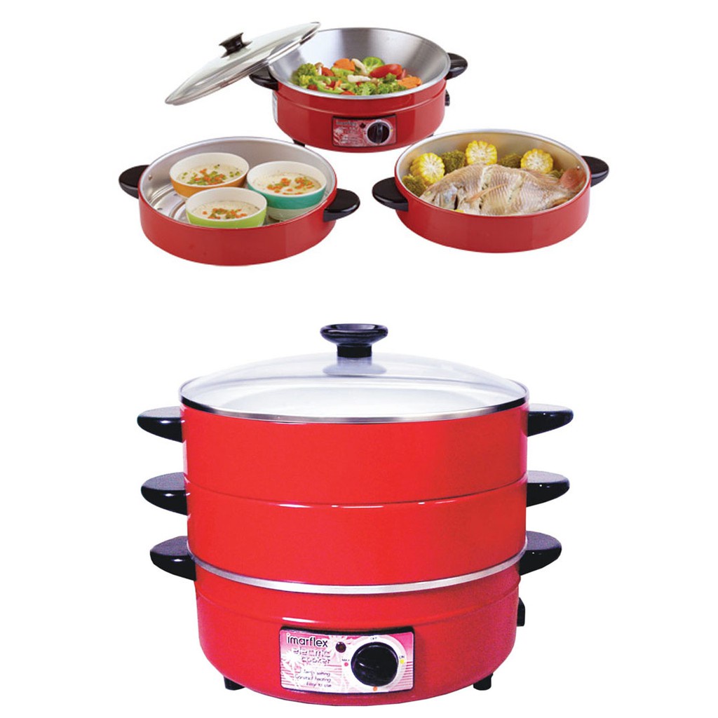 IMARFLEX กระทะไฟฟ้า 2 ชั้น รุ่น MP-18 กระทะไฟฟ้า ความจุ 3 ลิตร อิมาร์เฟล็กซ์ ฝาแก้ว ต้ม ผัด แกง ...