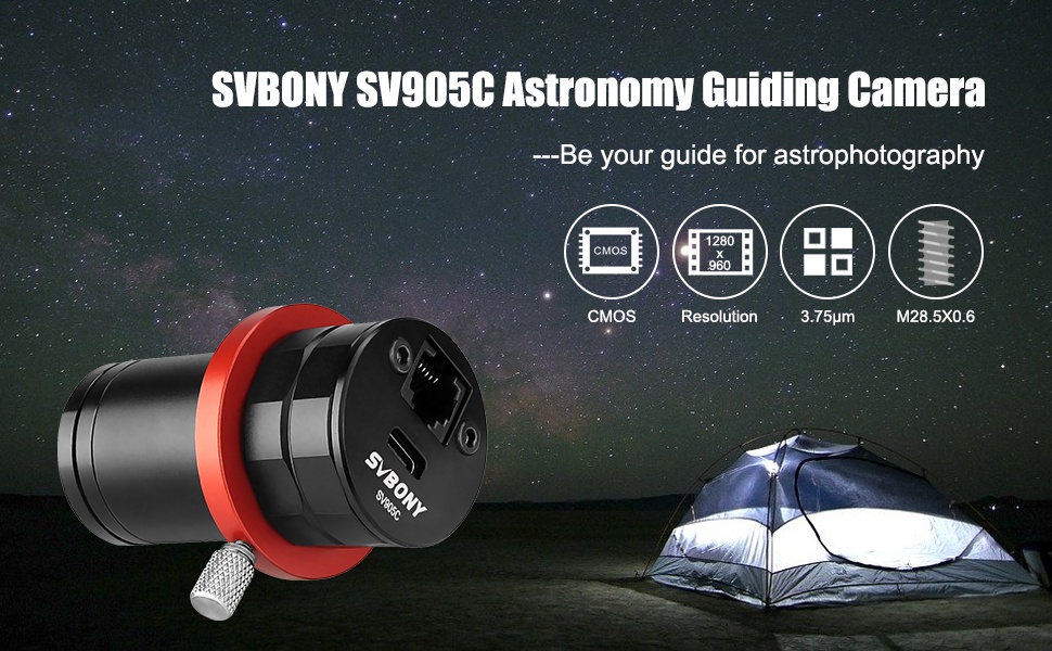 Svbony SV905C กล้องนําทางดาราศาสตร์ 1.25 นิ้ว 1.23MP USB2.0 Type-C และพอร์ต ST4 สําหรับถ่ายภาพ ...
