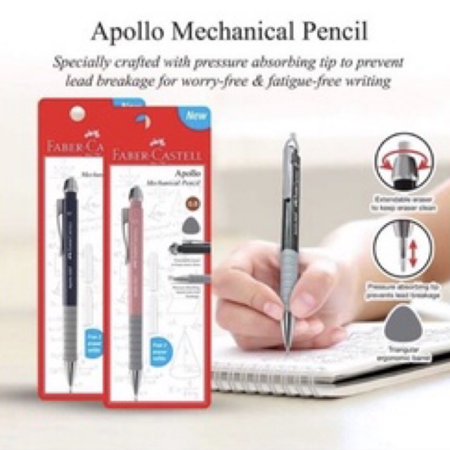 Faber Castell ดินสอกด Apollo 0.5 มม. 0.7 มม. ฟรี 2 ชิ้น ยางลบ MP ...
