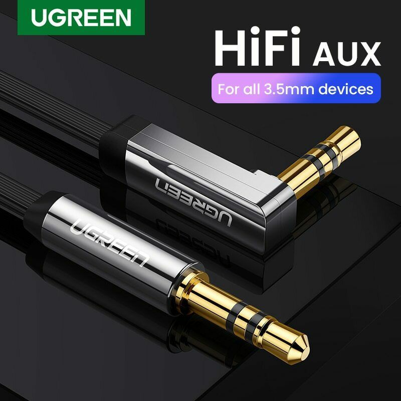 Ugreen AUX Cable Jack 3.5mm Flat 90 Degree Right Angle Audio Stereo ...