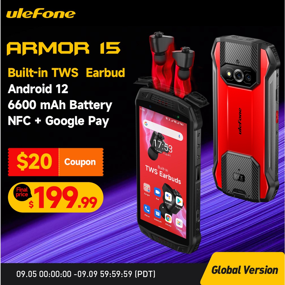 Ulefone Armor 15 Rugged Phone Android 12 Built-in TWS Earbuds ...