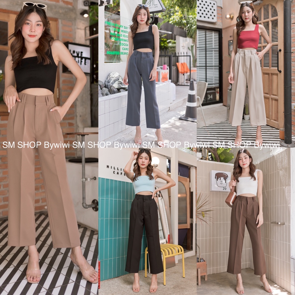 🌈รุ่น AA🌈กางเกงขากระบอกใหญ่สุดฮิต หูคู่สวยๆ ทำงาน แฟชั่น งานป้าย SMSHOP ผ้าไอวี่ ผ้าเปเป้ S ...