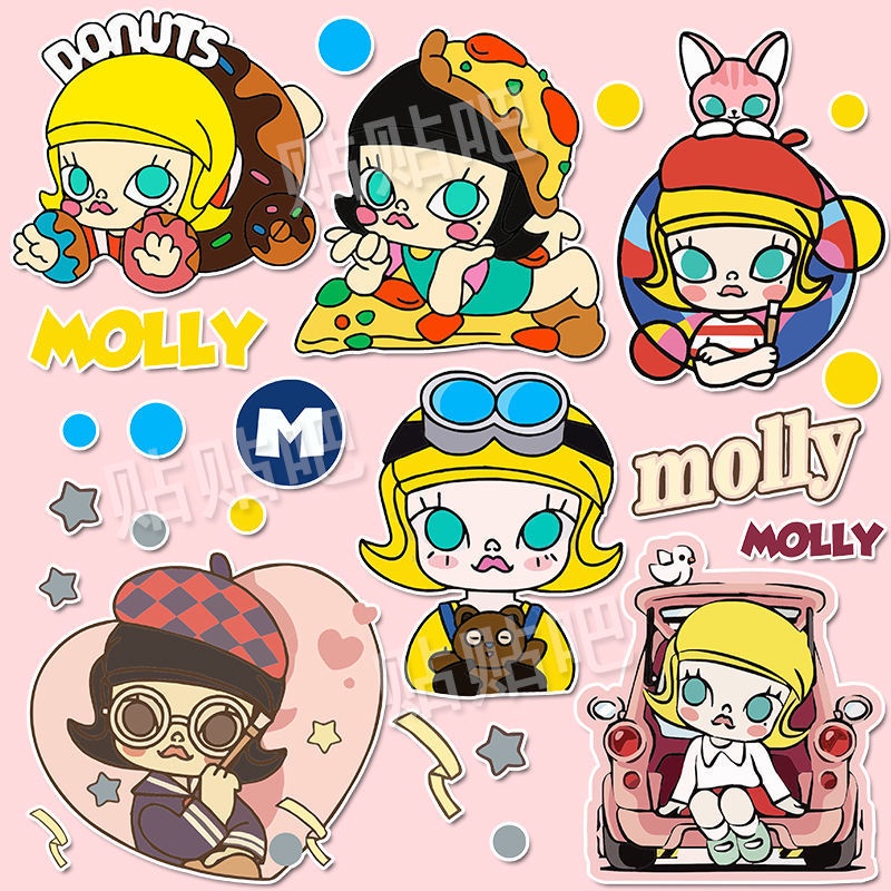 Pop Mart MOLLY การ์ตูนน่ารัก เคสโทรศัพท์ แล็ปท็อป สติกเกอร์ iPad ขนาด ...
