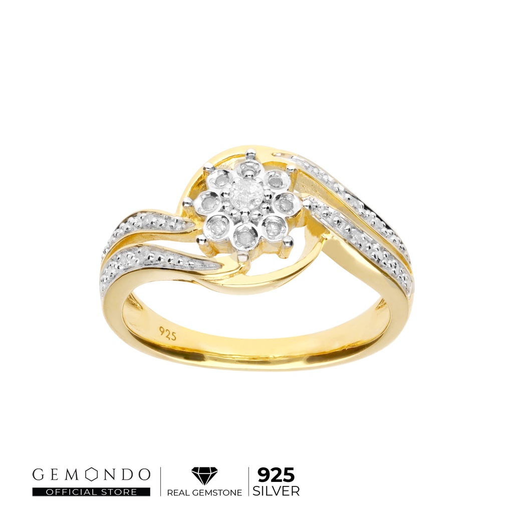 Gemondo แหวนเงินแท้ 925 ชุบทอง 18K ประดับเพชรแท้ ดีไซน์ทรงมงกุฏดอกไม้: แหวนทอง แหวนเพชร ทองแท้ ...