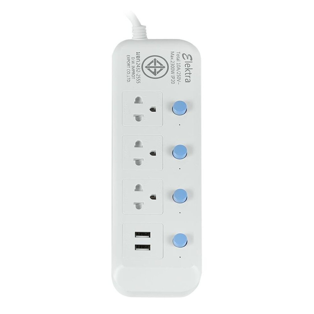 รางปลั๊กไฟ 3 ช่อง 4 สวิตช์ 2 USB 5M 814U-5 ELE | Shopee Thailand