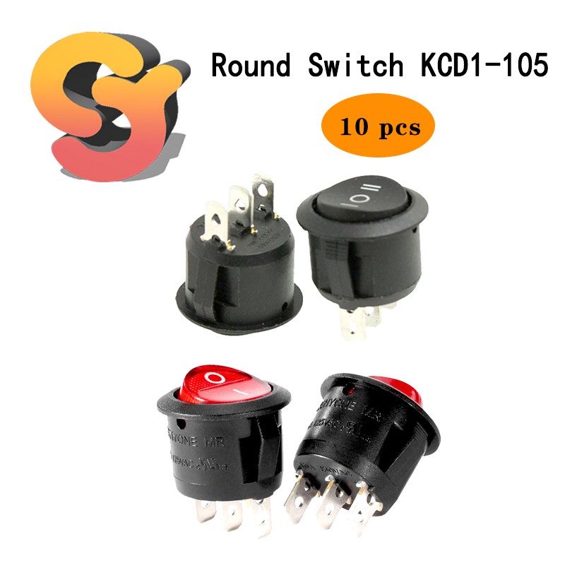 [Spot retail] 10pcs round boat switches black KCD1-105 red 3 feet 3 ...