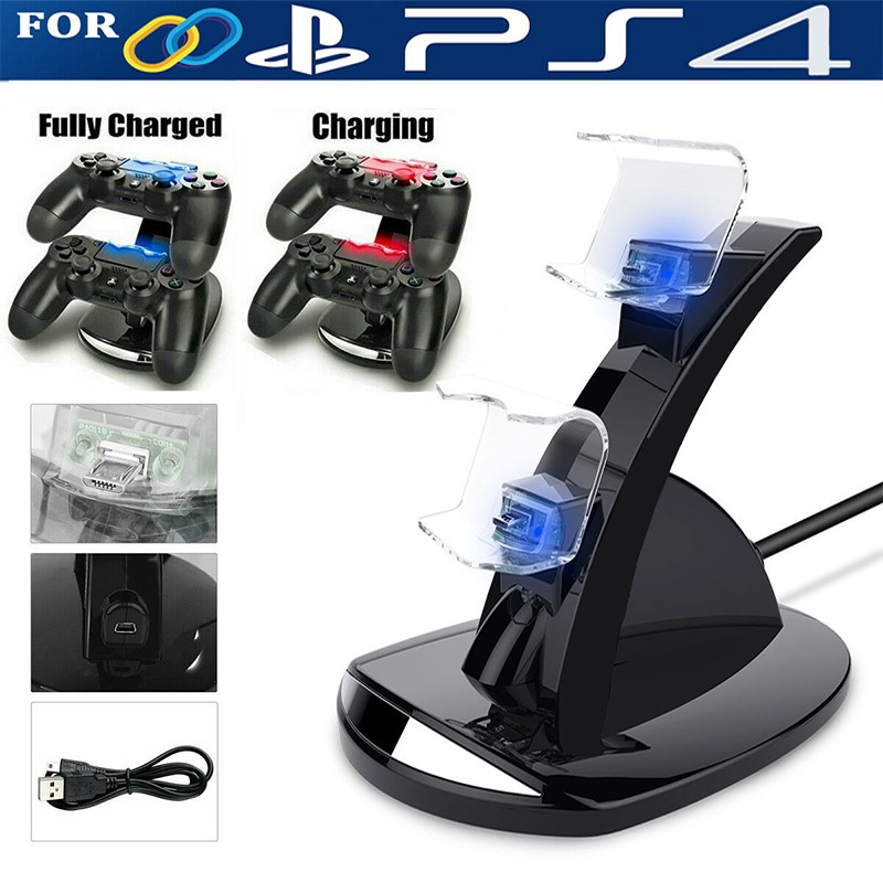 แท่นชาร์จคอนโทรลเลอร์ PS4 คู่ขาตั้ง LED สําหรับเกมแพด DS4 Dualshock 4 ...