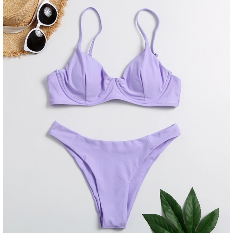 Bikini Two Piece ชุดว่ายน้ำ ทูพีช บีกินนี่ สีม่วงพาสเทล ชุดว่ายน้ำ