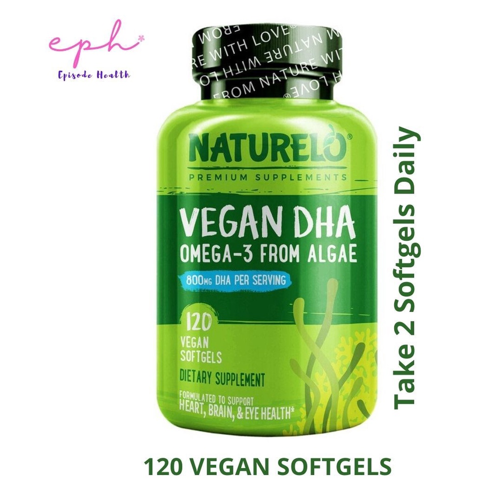 NATURELO Vegan DHA Omega-3 from Algae 800 mg 120 Vegan Softgels ดีเอชเอ ...