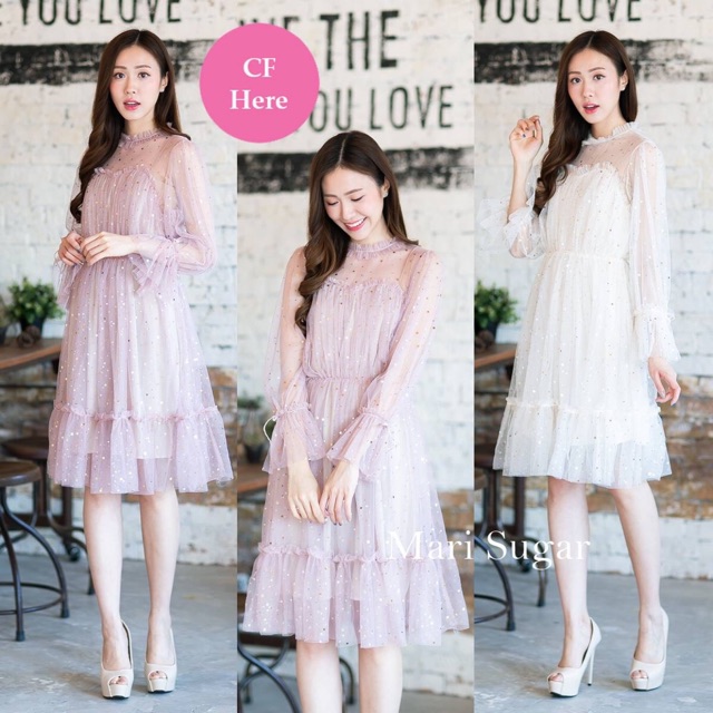 (New) ส่งต่อ Star Frink Dress สีครีม | Mari sugar | Shopee Thailand