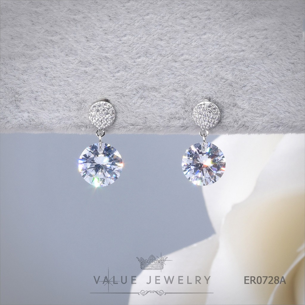 ต่างหูแป้น ฝังคริสตัลแท้ลายวงกลมขนาด6มิล ประดับติ้งเพชรกลม Round Brilliant Shape 10มิล ตุ้มหู ...