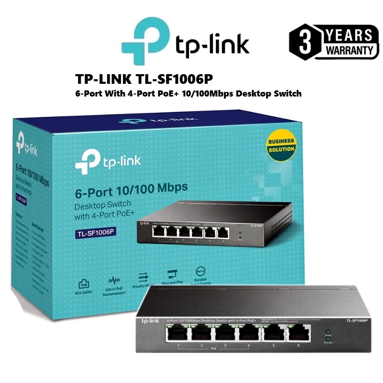 SWITCH HUB (สวิตซ์ฮับ) TP-LINK (TL-SF1006P) 6-Port 10/100Mbps Desktop ...