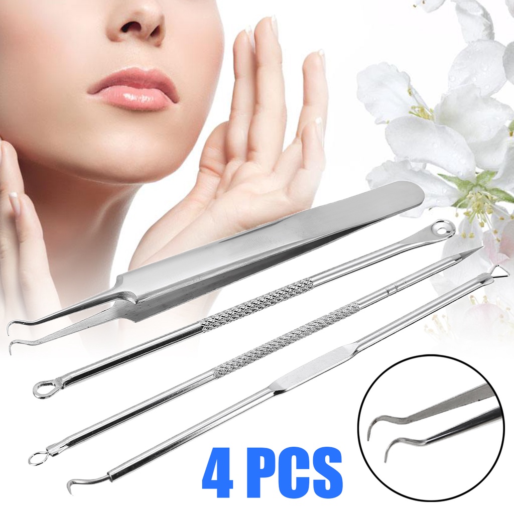4 ชิ้น/เซ็ต Blackhead เข็ม Tweezer สิว Pimple Extractor Remover ชุด ...