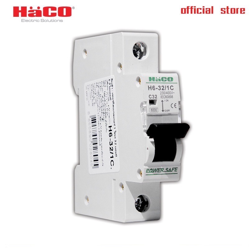 HACO เซอร์กิต เบรคเกอร์ลูกย่อย 1P 32A 6kA สีขาว MCB รุ่น H6-32/1C. | Shopee Thailand