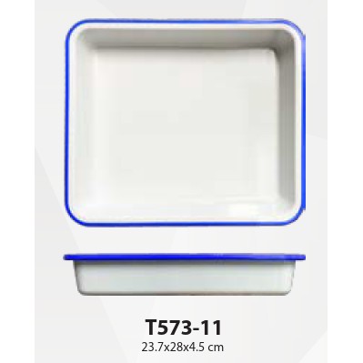 Figure ชามและถาดวินเทจขอบน้ำเงินเลียนแบบจานสังกะสีเคลือบ ขนาด 6,7.5,11 นิ้ว รุ่น B582-6,B521-7.5 ...