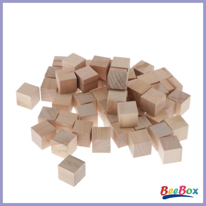 50x Blank Wooden Cubes Wood Blocks for Kids Blocks Building DIY Carving ...