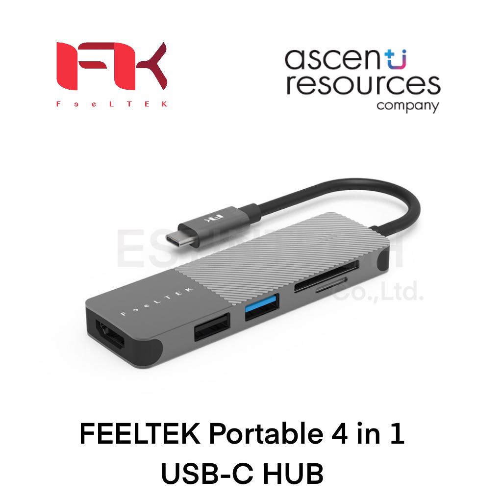 USB HUB (ยูเอสบีฮับ) FEELTEK Portable 4 in 1 USB-C HUB ของใหม่ประกัน 2 ...