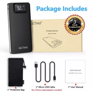 GETIHU จอแสดงผล LED 10000 mAh Power Bank 4.2 A 2 พอร์ต USB ความเร็วสูง ...