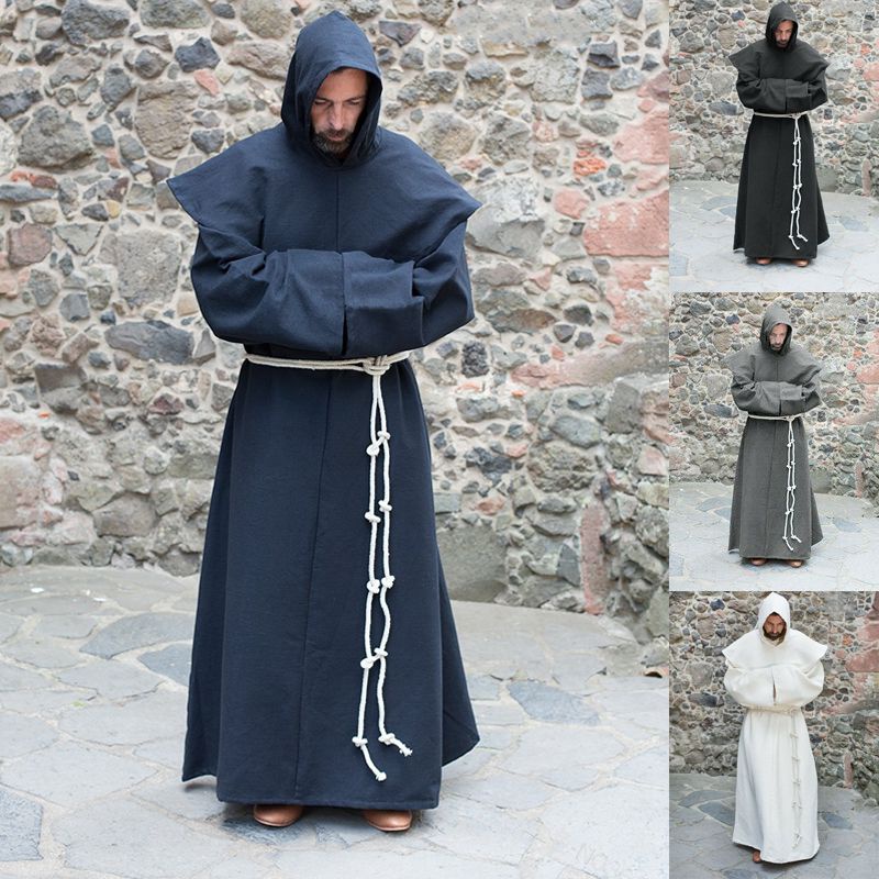 Unisex Men Medieval Renaissance Priest Monk Robe Hooded Halloween ...
