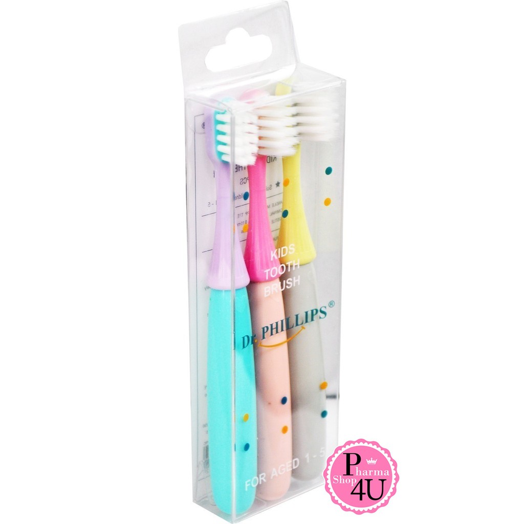 แปรงสีฟันเด็ก แพ็ค 3 ไบร์ท Dr.Phillips Kids Tooth Brush แปรงสีฟันสำหรับเด็กอายุ 1-5 ปี 3ชิ้น ...