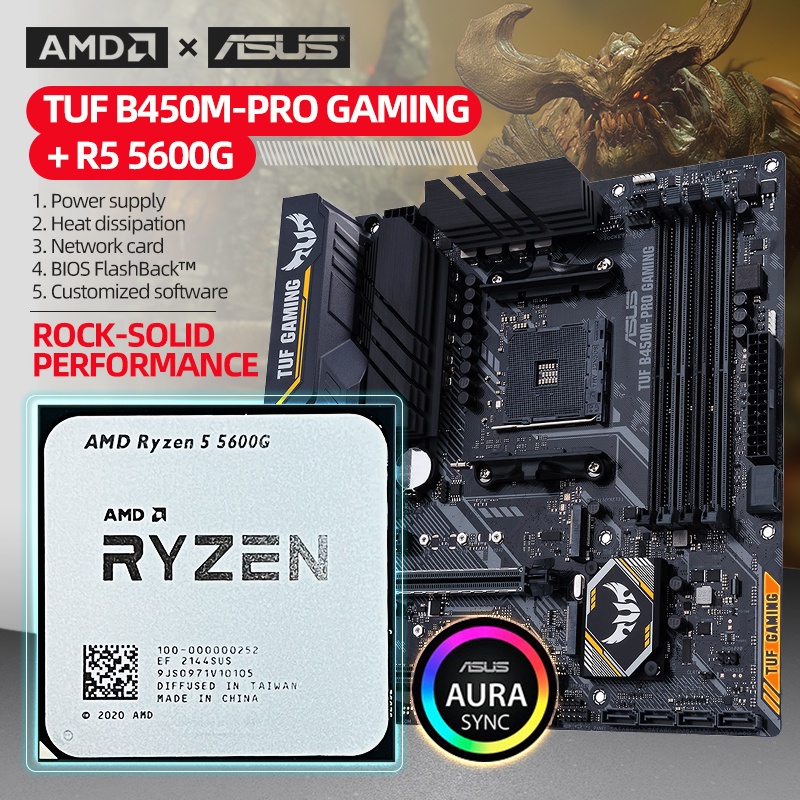 AMD New Ryzen 5 5600G R5 5600G CPU + ASUS TUF B450M PRO GAMING Motherboard Micro-ATX B450M B450 ...
