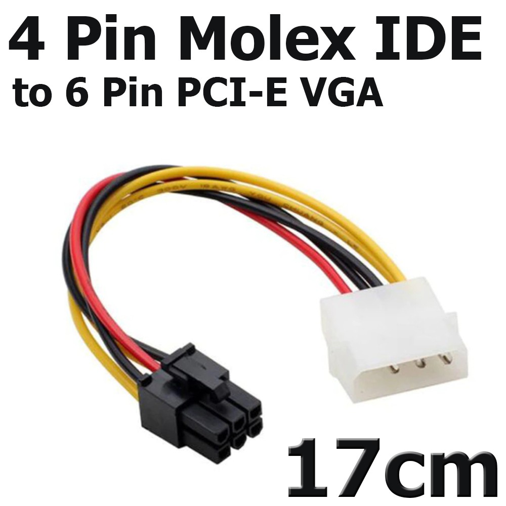 Adapter Cable 4 Pin Molex to 6Pin PCI-Express PCIE Video Card Power Converter Adapter Cable ...