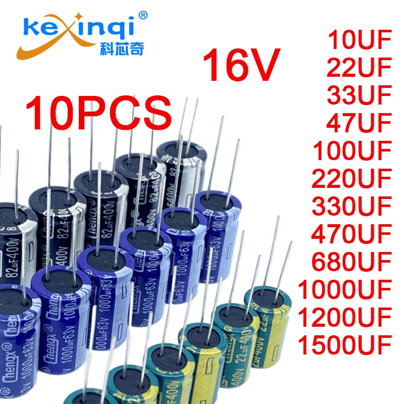 10 ชิ้น/ล็อต 16V In-Line DIP อลูมิเนียม Electrolytic Capacitor 10uf 22uf 33uf 47uf 100uf 220uf ...