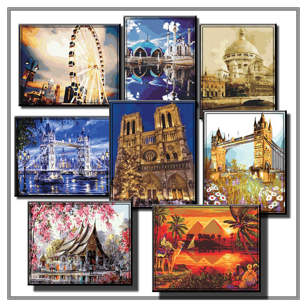 40*50cm DIY ภาพวาดสีน้ำมัน ภาพระบายสีตามตัวเลข Paint By Numbers Landmark London bridge | Shopee ...