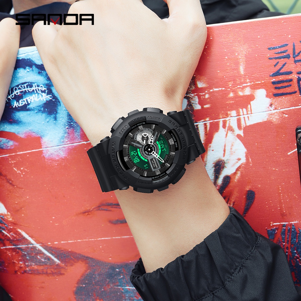Sanda นาฬิกาข้อมือสปอร์ตแฟชั่น อเนกประสงค์ มีไฟ LED แสดงปฏิทิน เวลา กัน ...