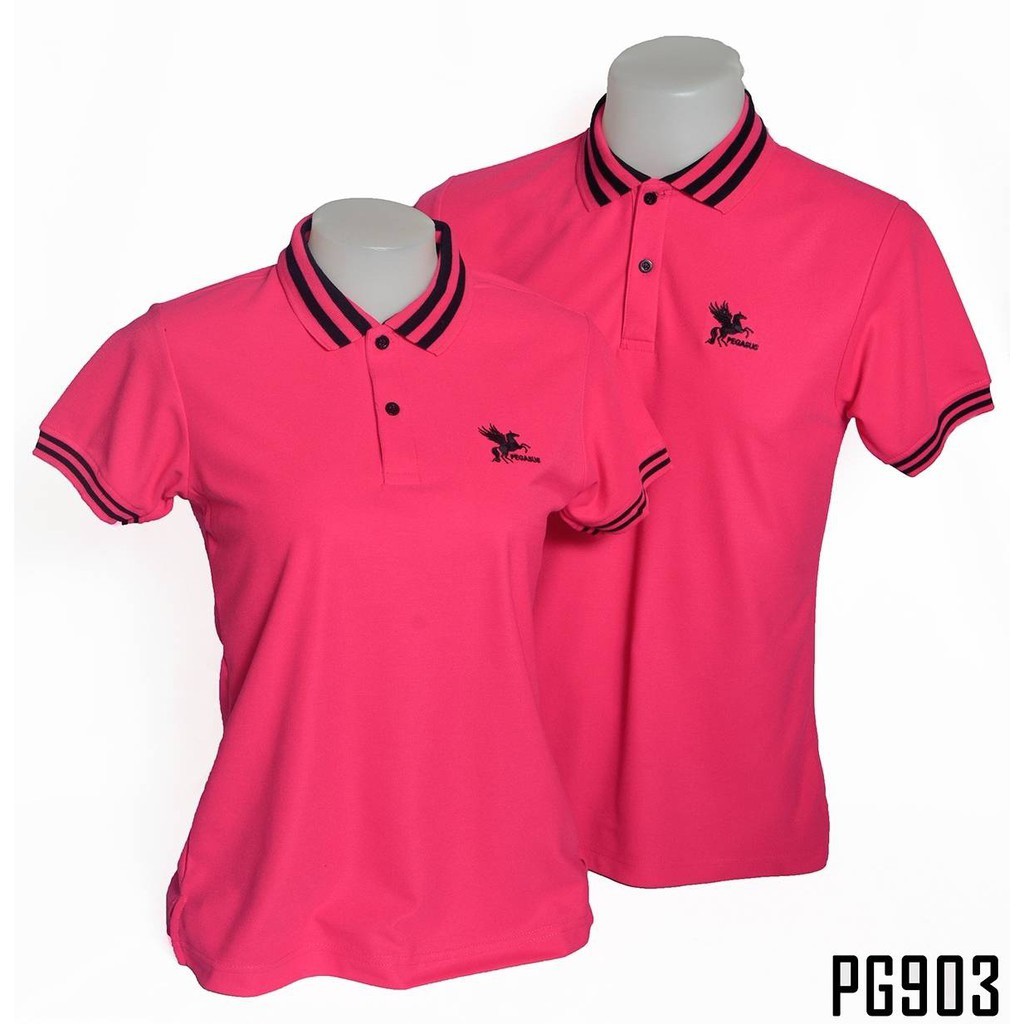 King Pegasus - เสื้อโปโลผู้ชาย Pegasus ผ้านิ่มใส่สบาย สีชมพู ปกแถบดำ ...