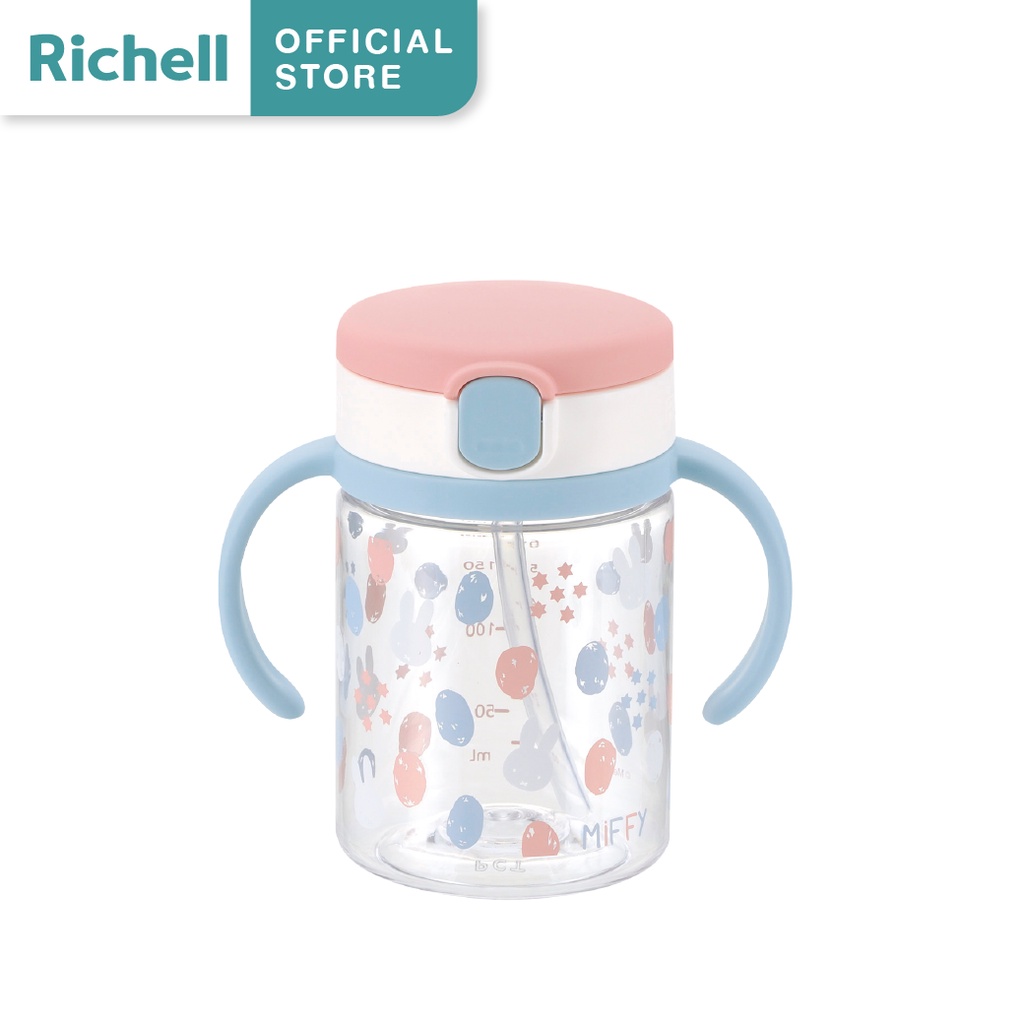 Richell(ริเชลล์) x Miffy ลายน้องกระต่าย แก้วหลอดดูดกันสำลัก คว่ำไม่หก รุ่นAQ- Aqulea (200 มล. ...
