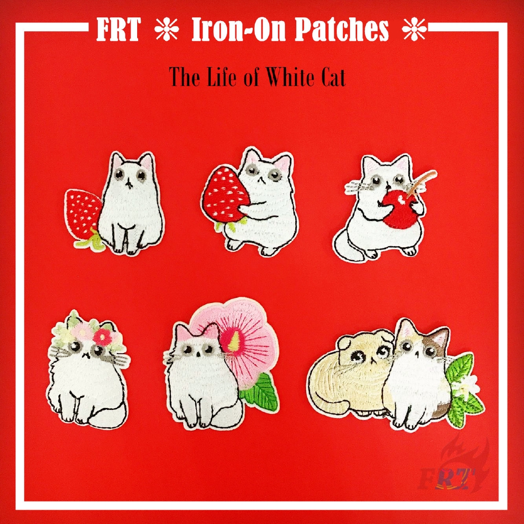 ☸ Animals - The Life of White Cat Patch ☸ 1Pc Diy Sew on Iron on Badges ...