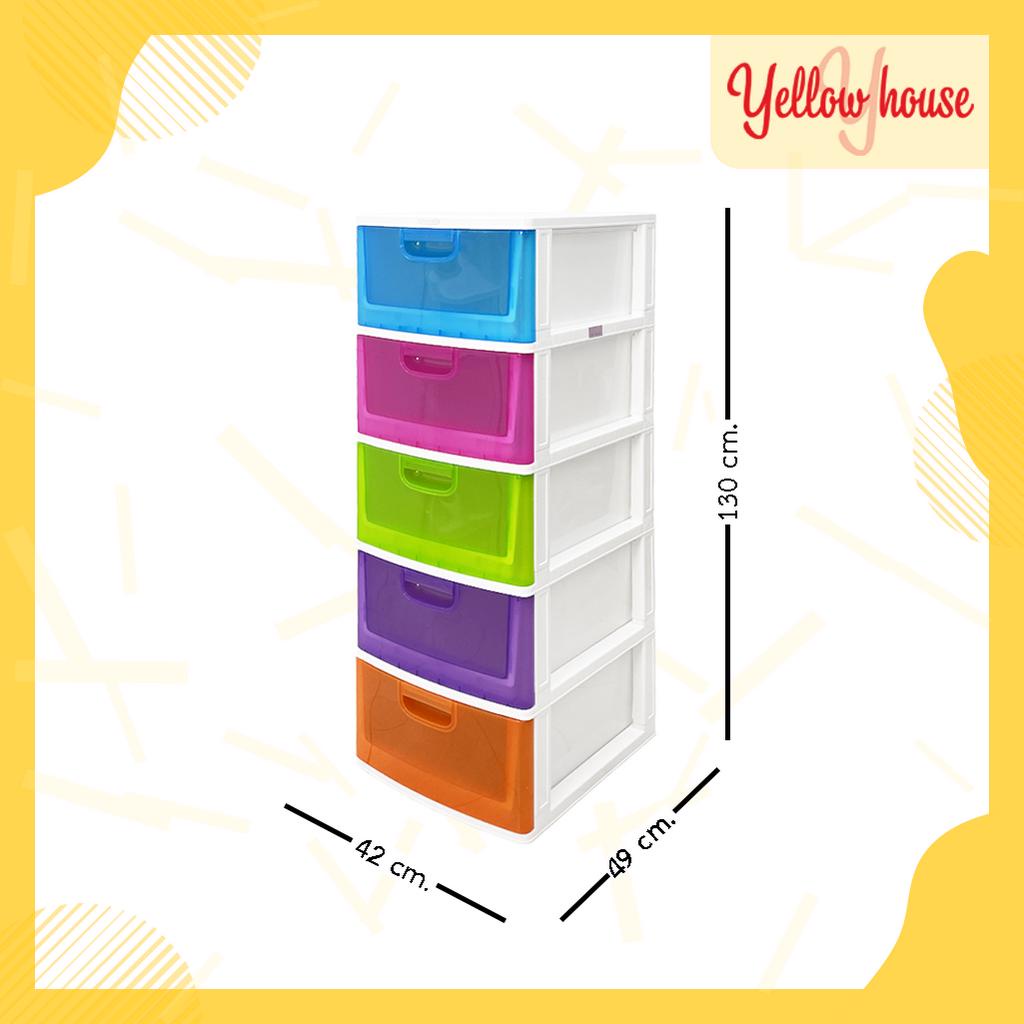 YellowHouse ตู้ลิ้นชักพลาสติก 5ชั้น รุ่นเรนโบว์ใส ตู้รองเท้า กล่องเก็บของ กล่องใส่ของ ชั้นวางของ ...